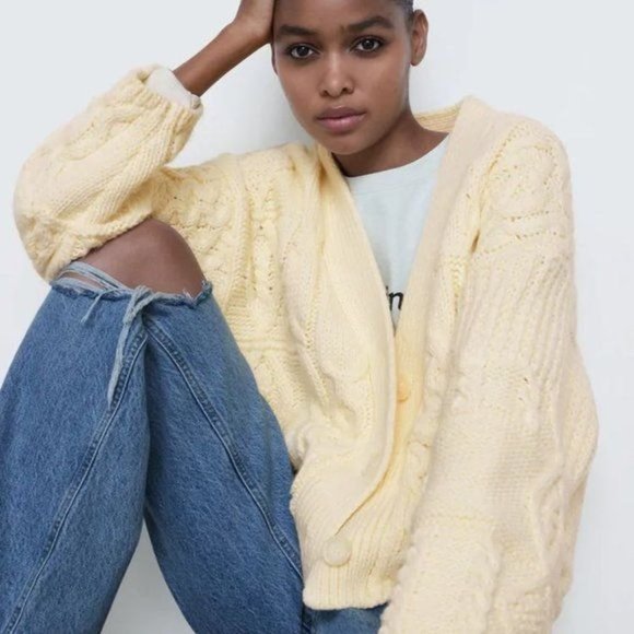 Zara | Sweaters | Zara Cable Knit Chunky Oversized Cardigan Sweater ...